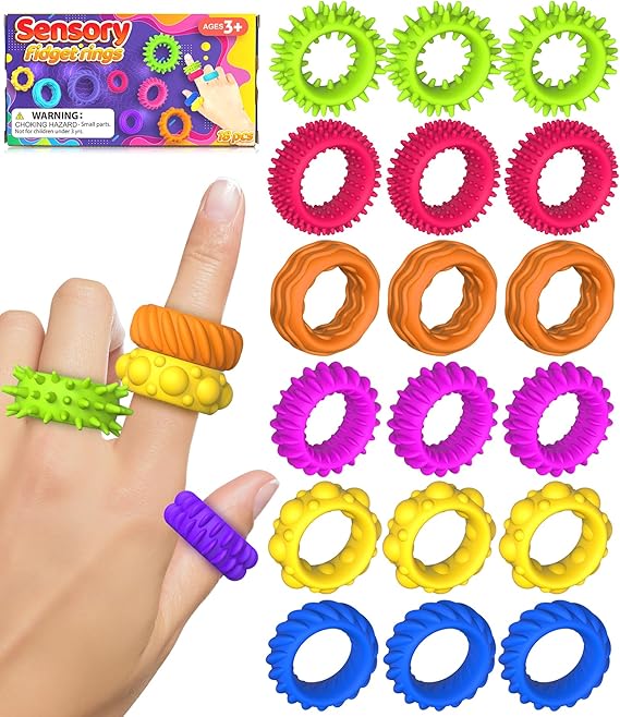 Amazon.com: Fidget Toys Sensory Rings for Kids: Fidget Ring 18 Pack ...