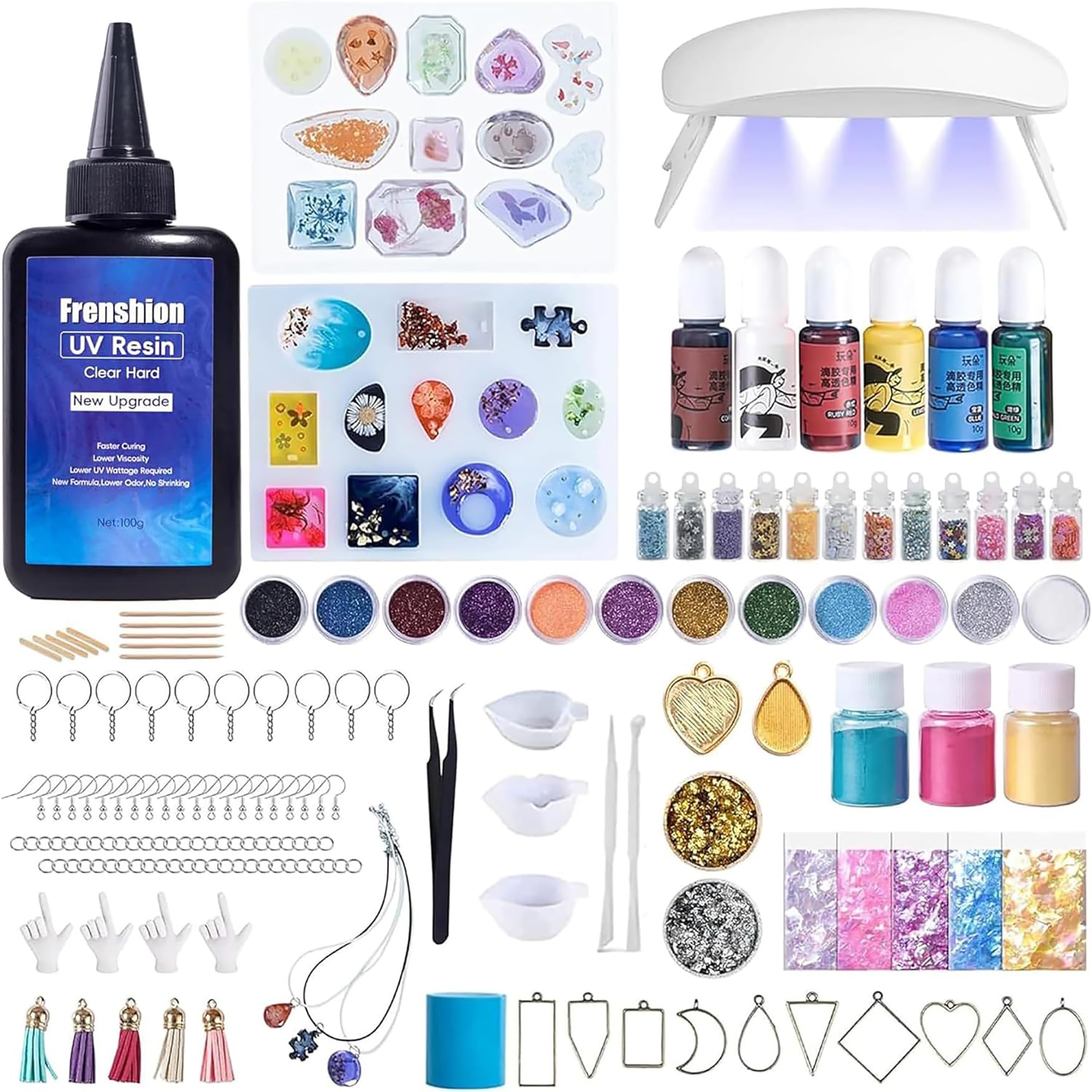 Frenshion UV Resin Kit with Lamp,150Pcs Resin Kit with 100g Low ...