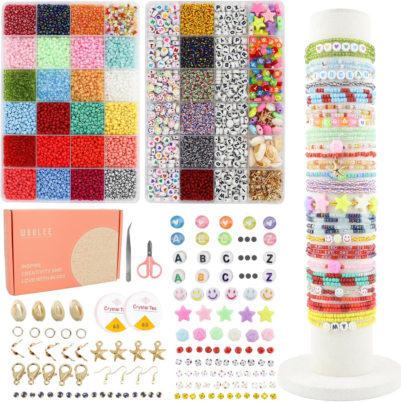 3mm Glass Seed Beads Bracelet Making Kit 14670pcs+24 colour small seed ...