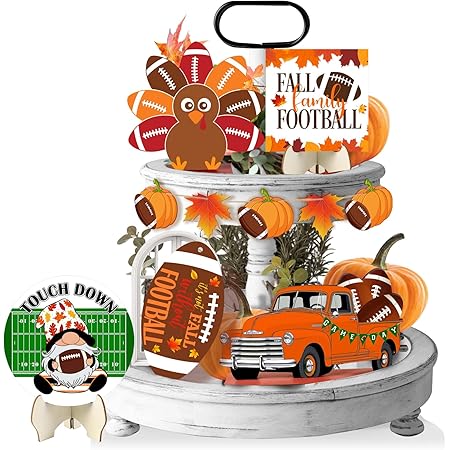 Amazon.com: Football Tiered Tray Decor Fall Football Decor Football ...