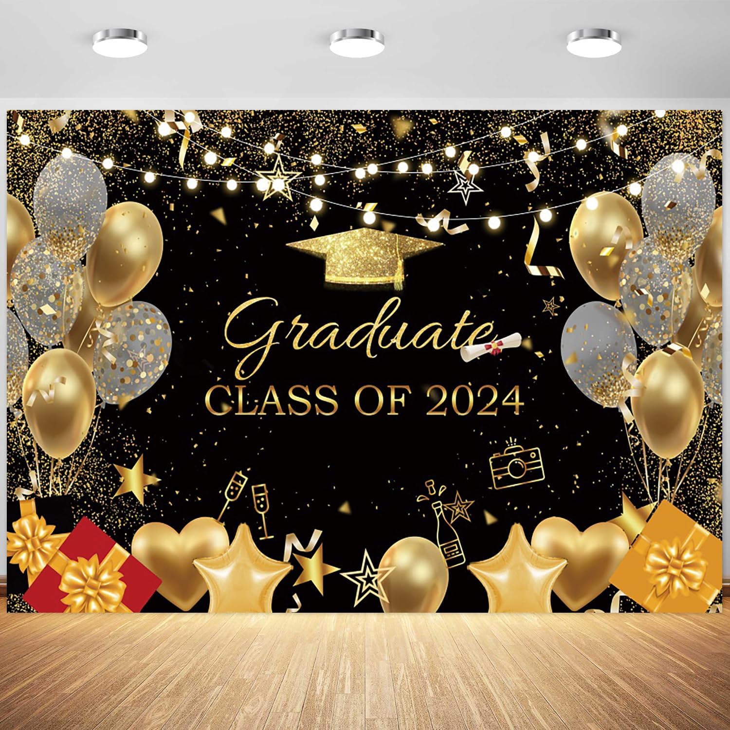 Amazon.com : 6x4ft Class of 2024 Graduation Backdrop Black Gold ...