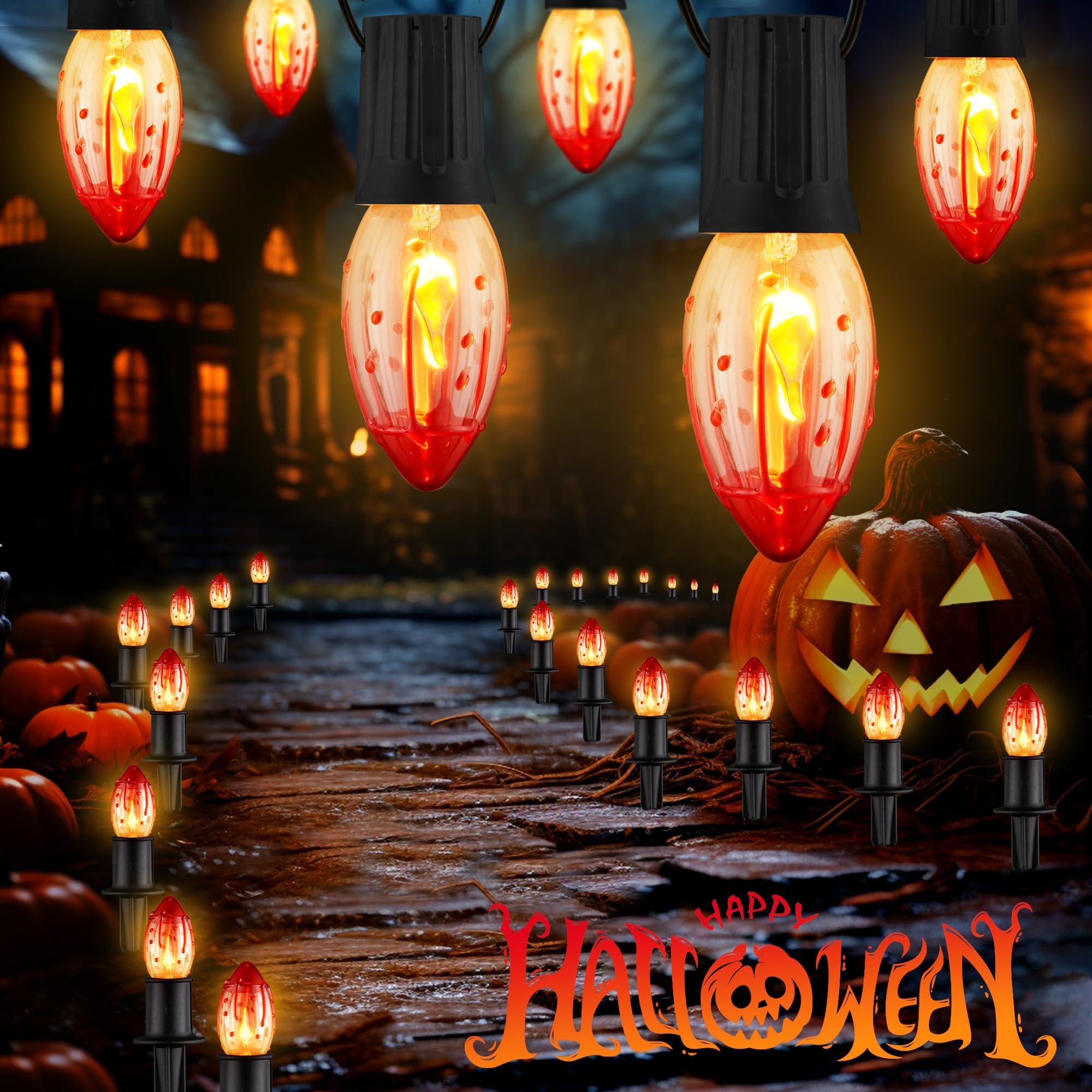 Amazon.com : SOTOPOO 27.8Ft Halloween Flickering Flame String Lights ...