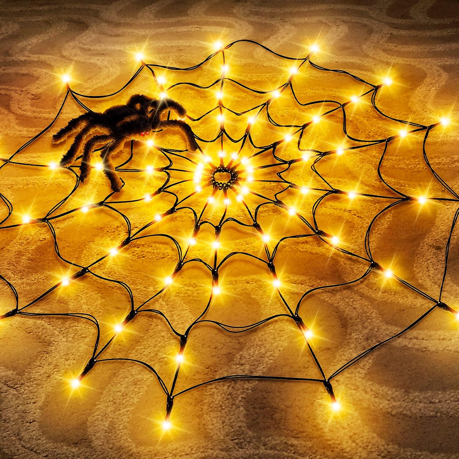 Amazon.com: Makion Halloween Decorations Spider Web Lights, 70 LED 8 ...