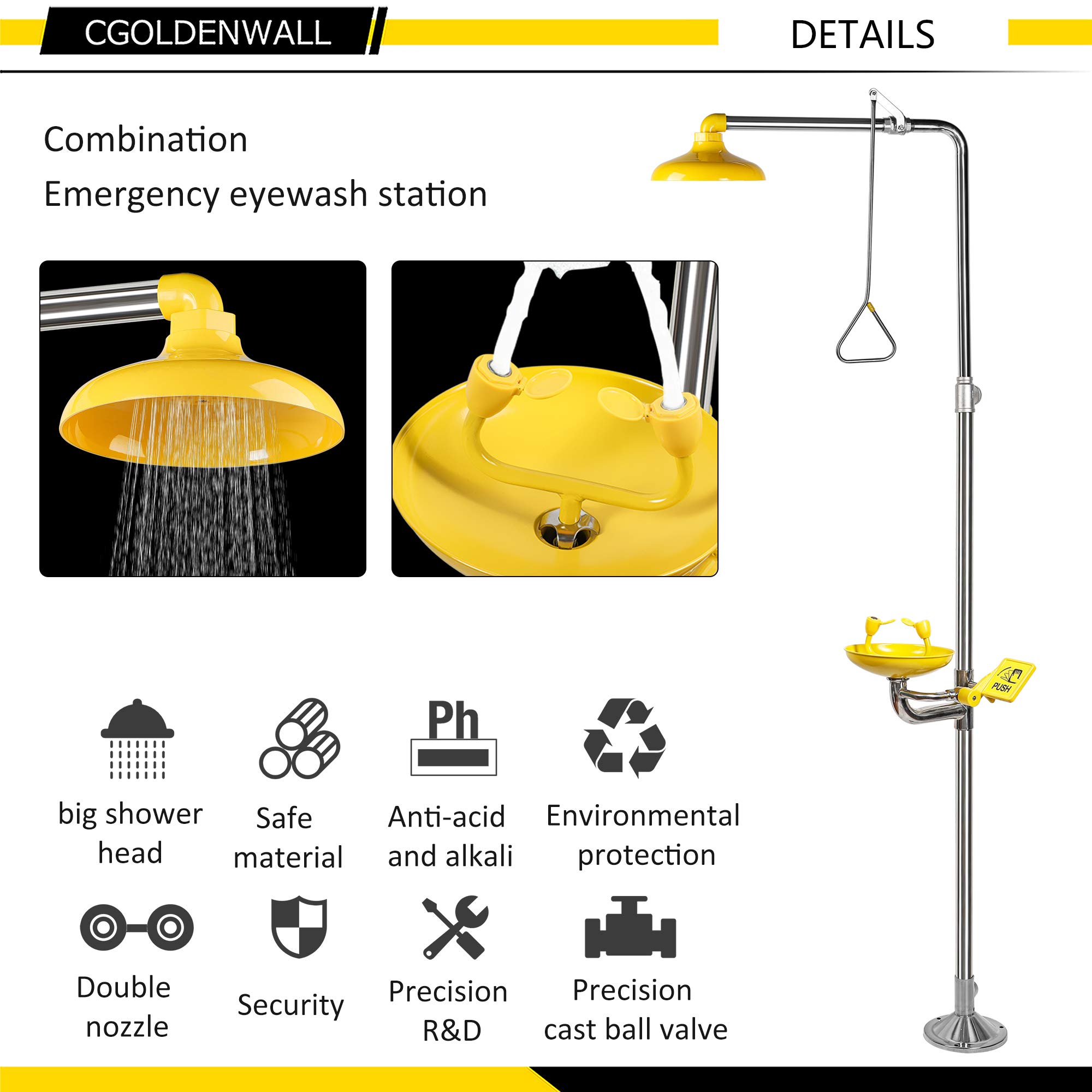 Buy CGOLDENWALL Emergency Eyewash Station with Shower, Combination Eye ...