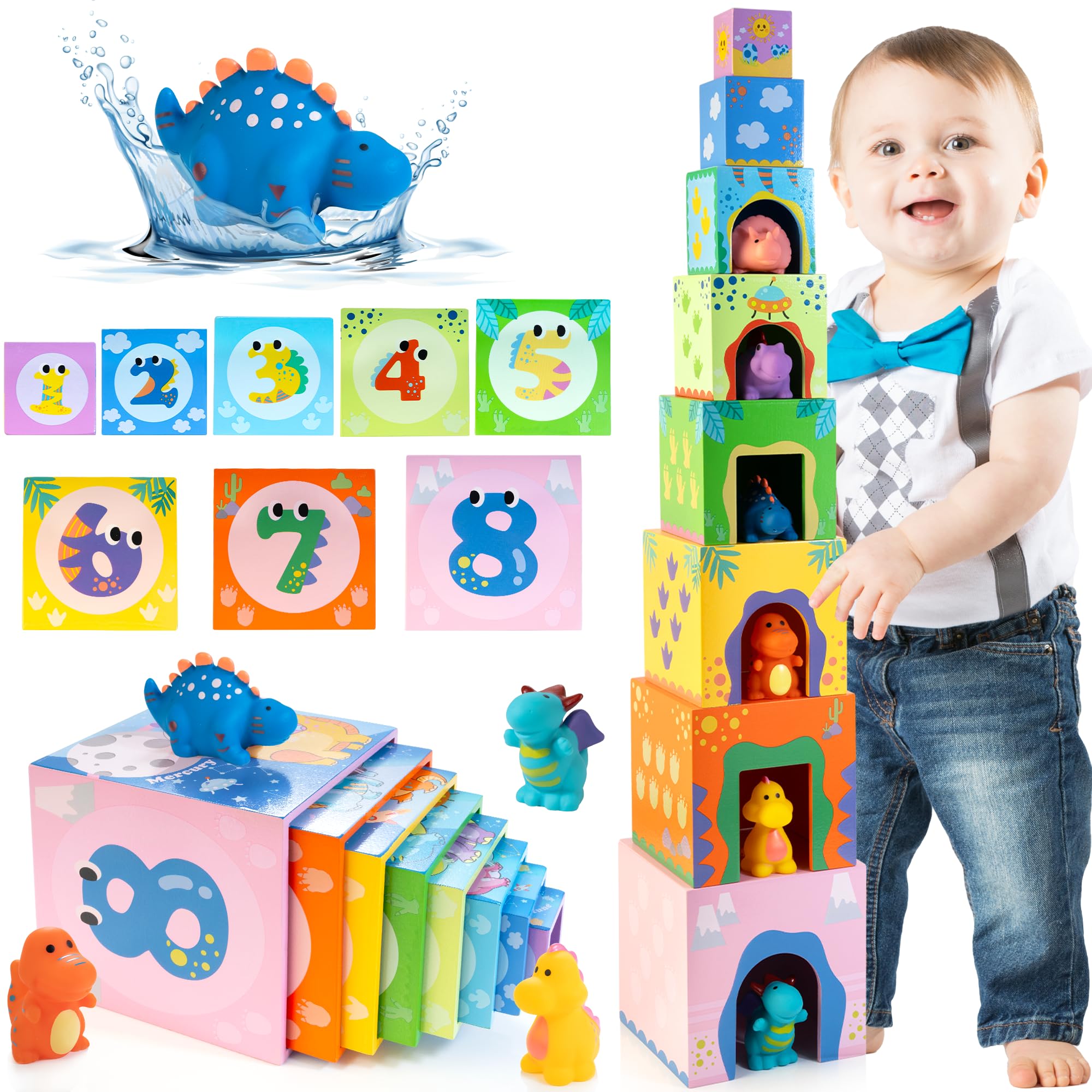 Amazon.com: Amtreen Wooden Baby Nesting Toys with 8 Nesting Boxes ...