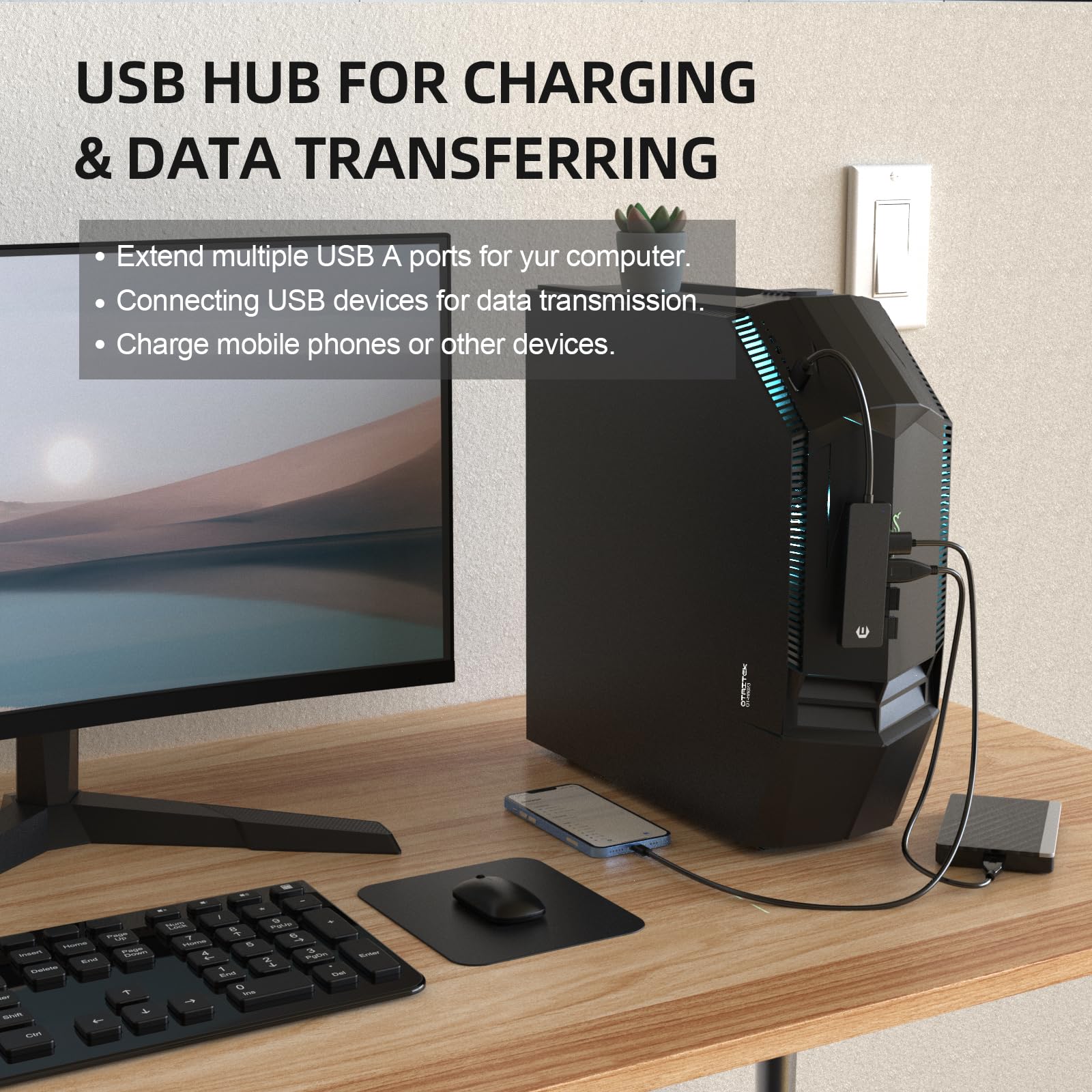 Snapklik.com : USB C Hub, 4-Port Extra Light Data Hub USB Adapter, USB ...