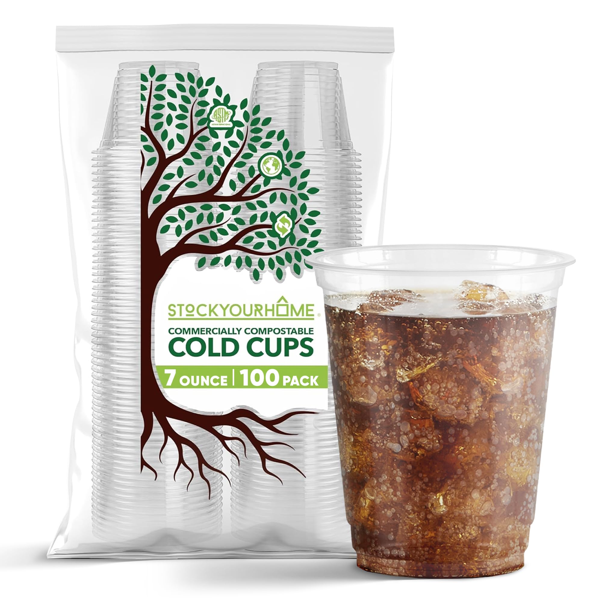 Amazon.com: Stock Your Home 7 oz Clear Commercially Compostable Cold ...