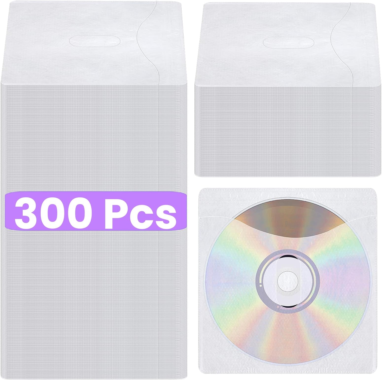 Amazon.com: 300 Pcs CD DVD Sleeves, Double-Sided Refill Plastic Sleeve ...