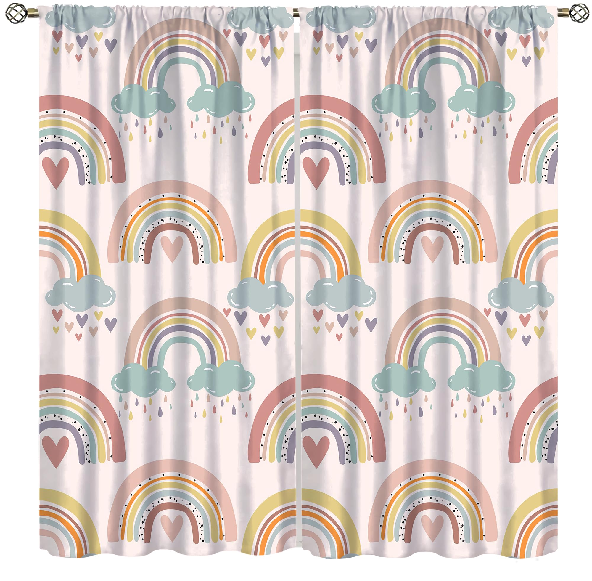 Amazon.com: Pink Curtains with Cute Pattern of Rainbow Heart Sun, Kids ...