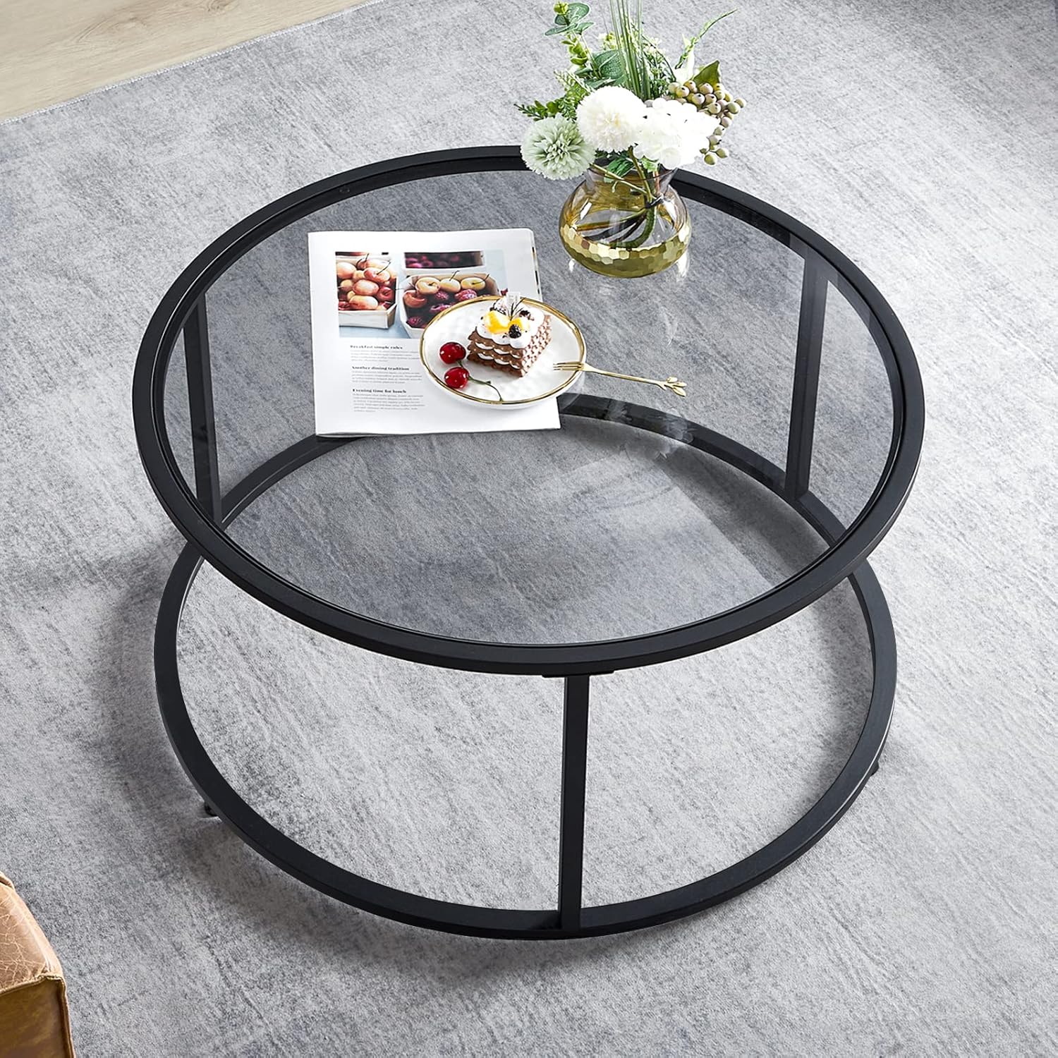 Amazon.com: SAYGOER Round Coffee Table Glass Coffee Tables for Small ...