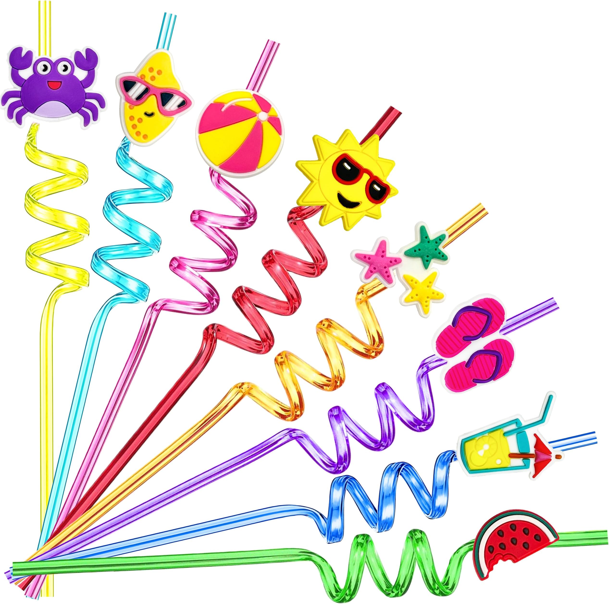 Amazon.com: 24 PCS Beach Drinking Straws Pool Party Themed Reusable ...