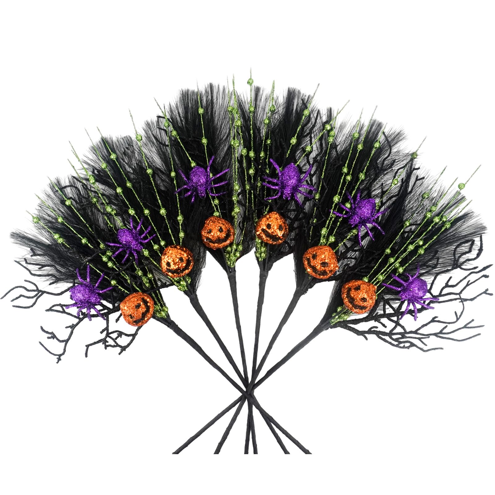 unlemoni 6 Pcs 20 inch Halloween Branches Picks Stems Faux Black Pampas ...