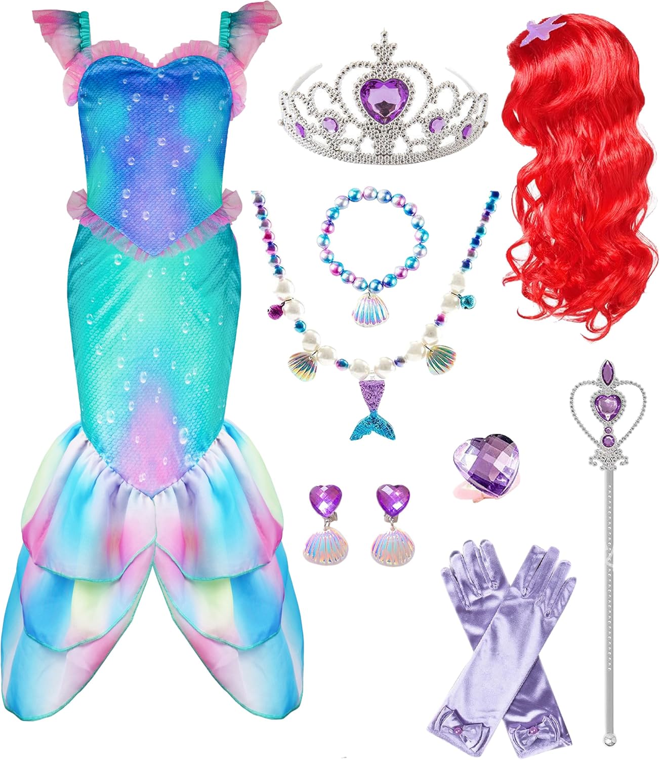 Amazon.com: IKALI Little Girls Luxury Mermaid Costume with Accessories ...