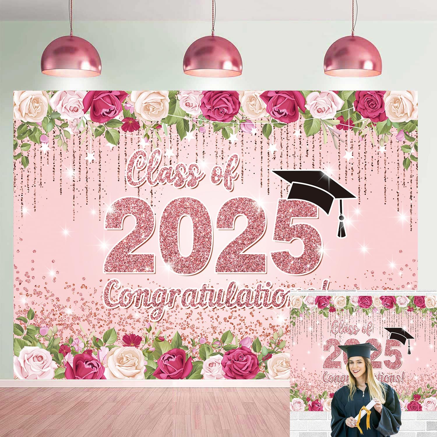 Amazon.com : Pink Graduation Decorations Class of 2025 Backdrop Pink ...