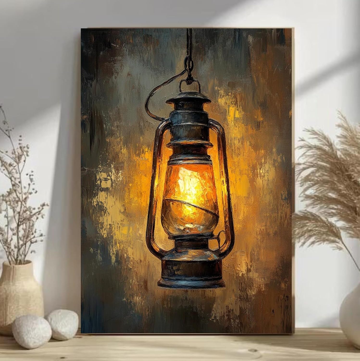 Amazon.com: Vintage Lantern Painting Rustic Wall Art Antique Oil Lamp ...