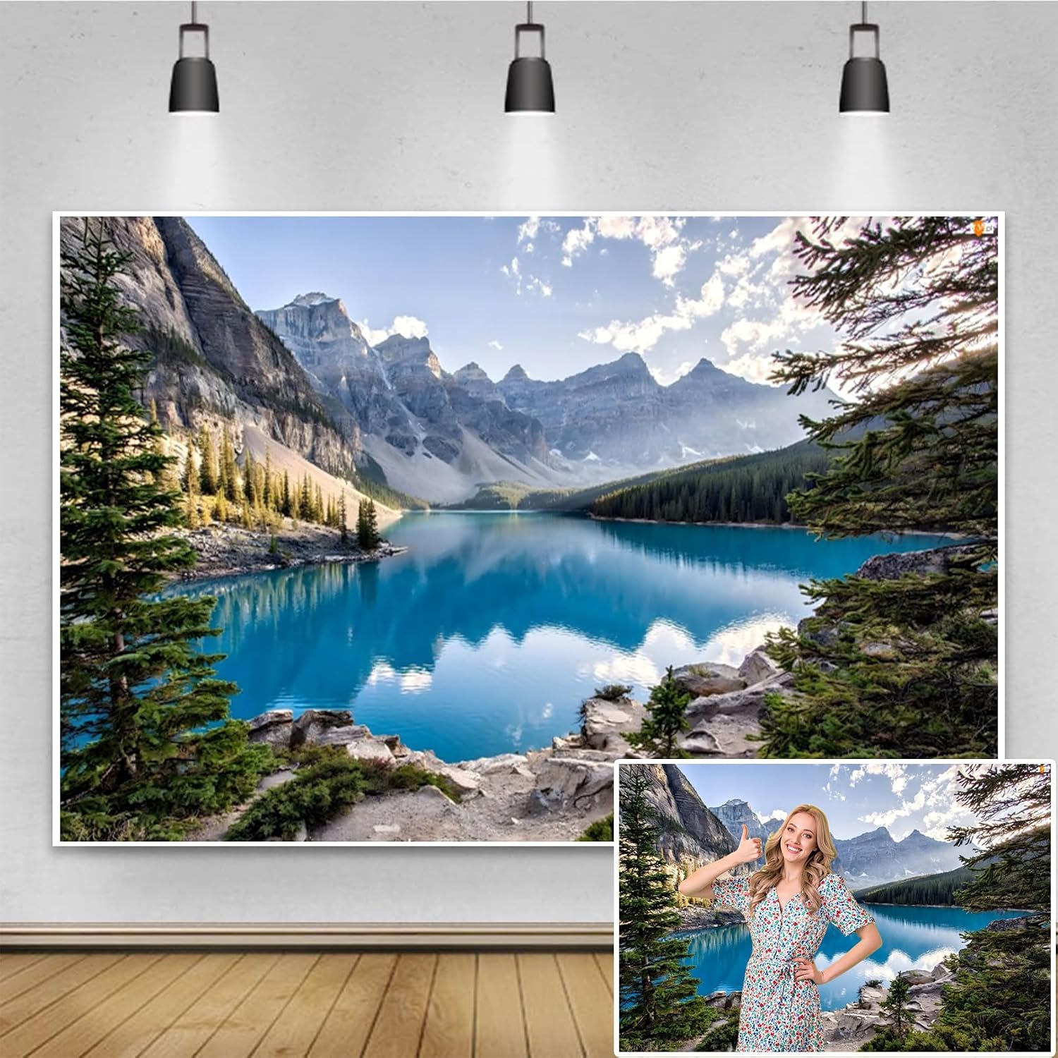 Amazon.com : Renaiss 7x5ft Fabric Mountain Lake Backdrop Banff National ...