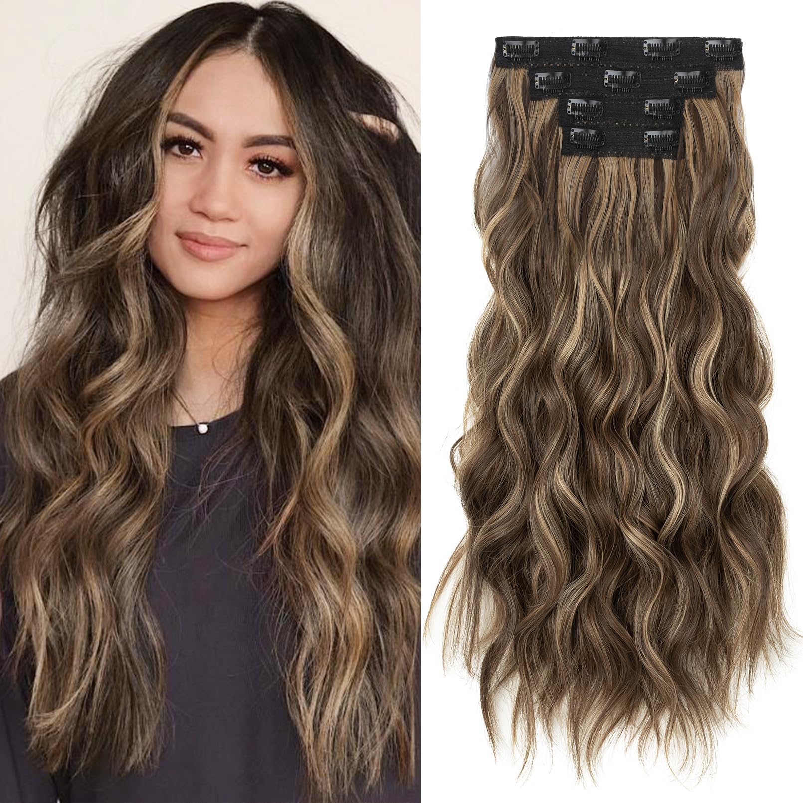 Amazon.com : REECHO Hair Extensions, 4PCS Clip in Hair Extensions 24 ...