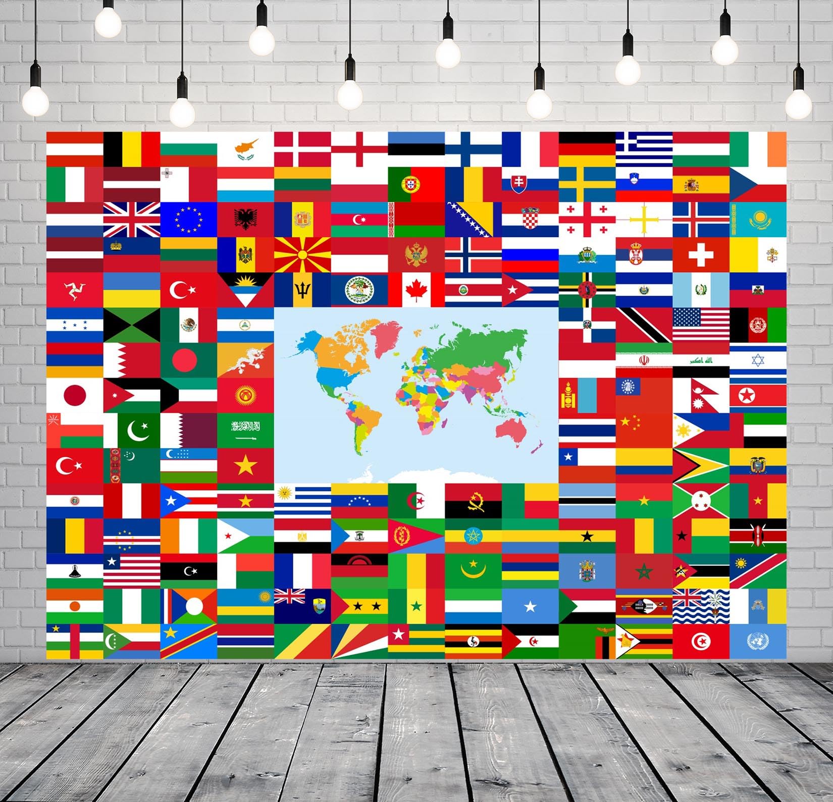 Amazon.com : BELECO 10x6.5ft Fabric World Flags Backdrop International ...