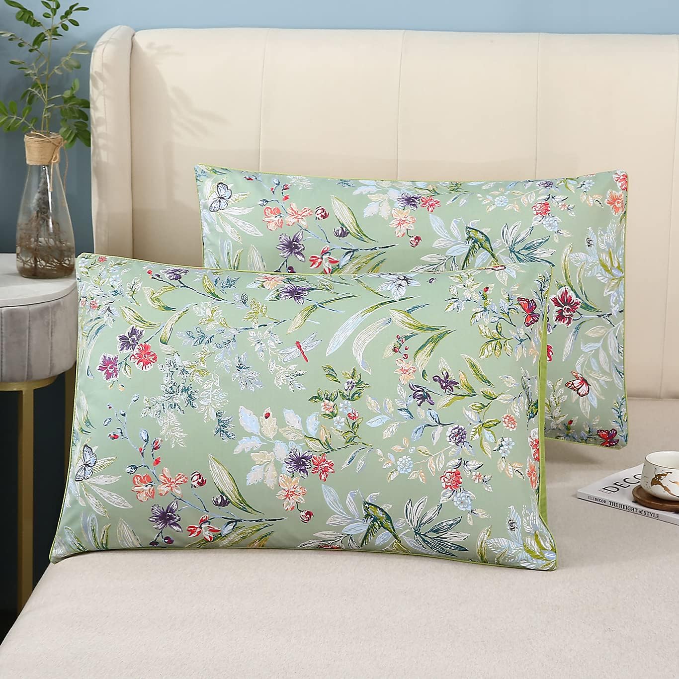 Amazon.com: YOU SA Floral Butterfly Print Pattern Pillowcases Cotton ...