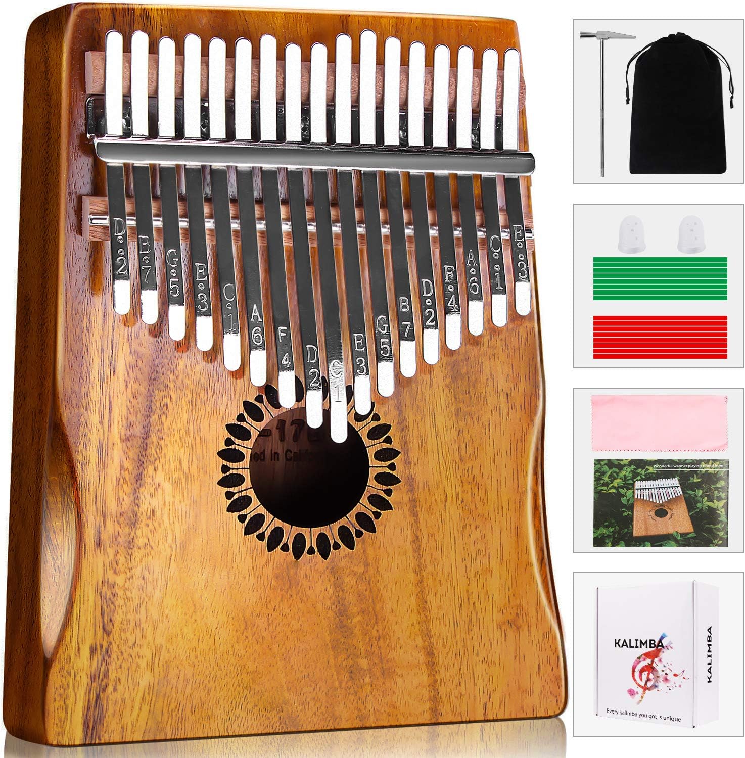 Amazon.com: Newlam Kalimba Thumb Piano 17 Keys, Portable Mbira Finger ...