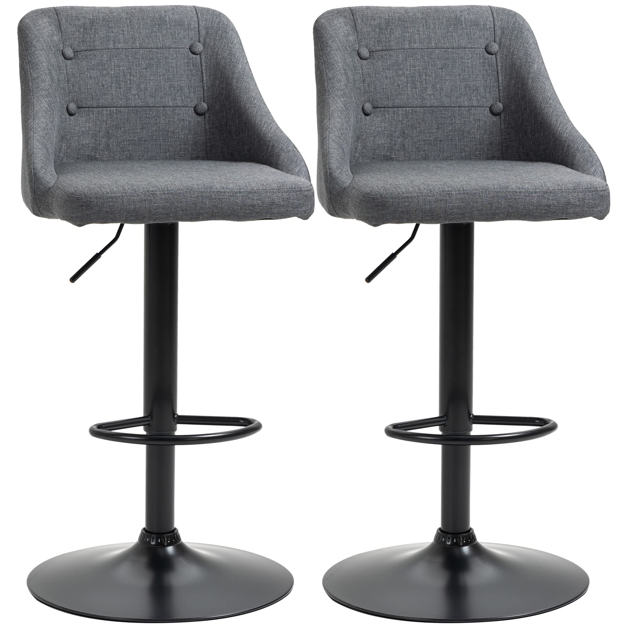 HOMCOM Modern Adjustable Bar Stools Set of 2, Swivel Fabric Barstools ...