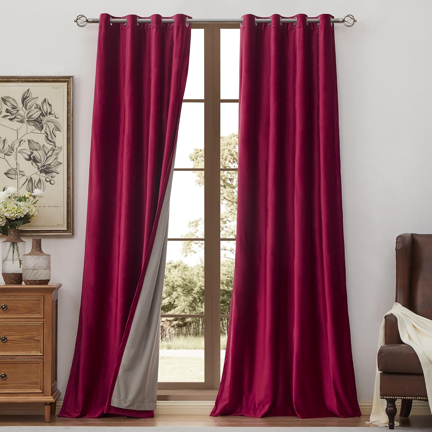 Amazon.com: BULBUL 100% Blackout Velvet Window Curtains Ruby Red 96 ...