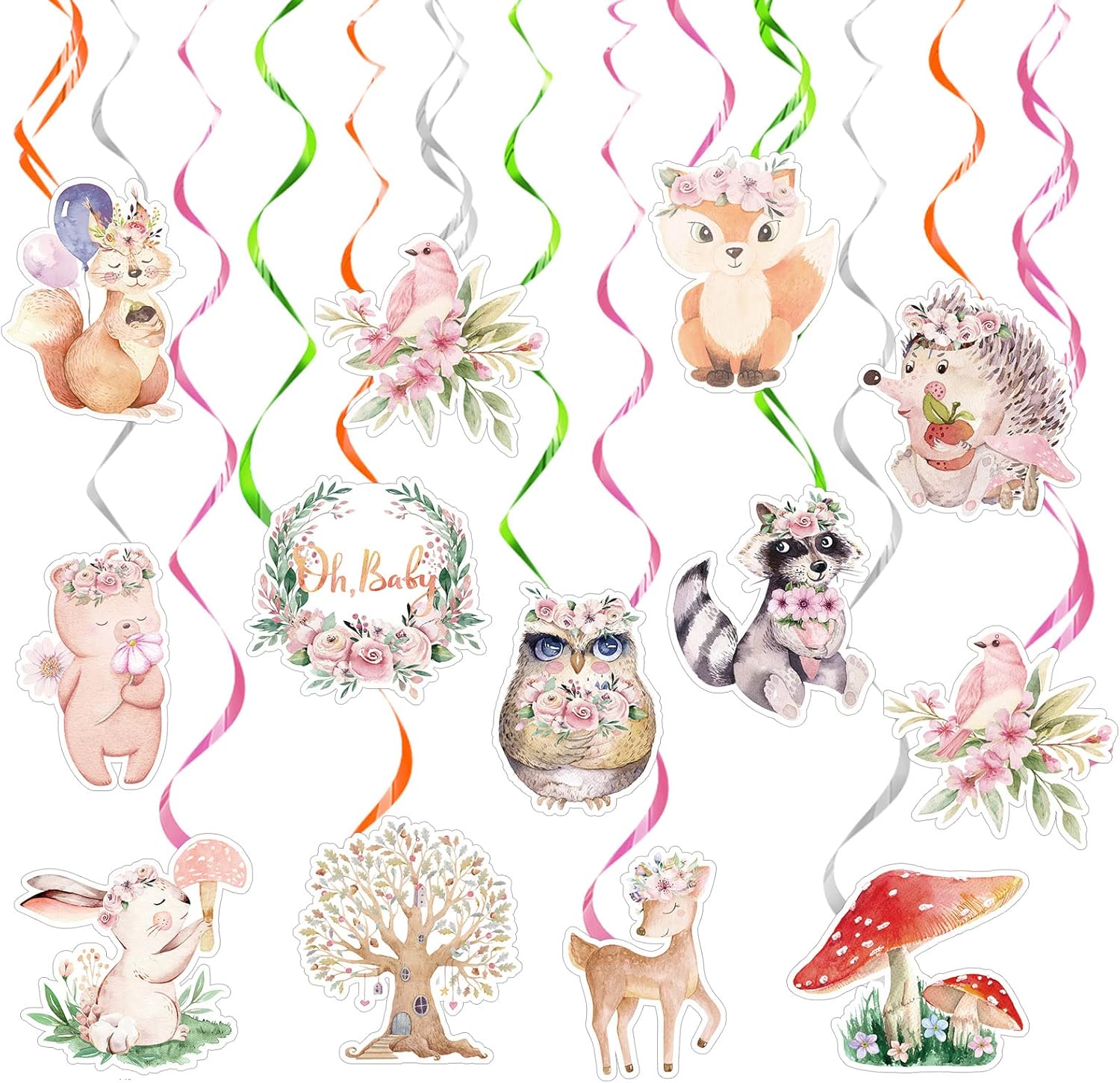 Amazon.com: 48 Pcs Floral Woodland Animal Hanging Swirl Girl Woodland ...