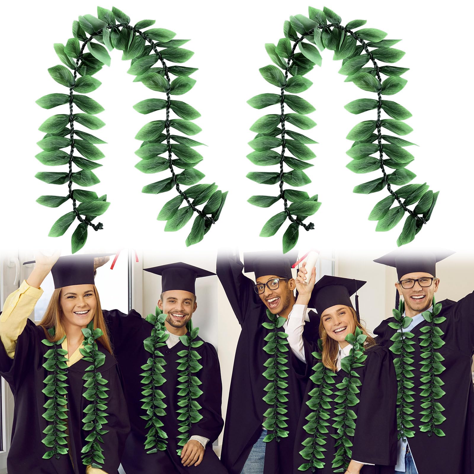 Hawaiian Luau Maile Lei Graduation Lei Maile Ti Leaf Ribbon Leis 3.94 ...