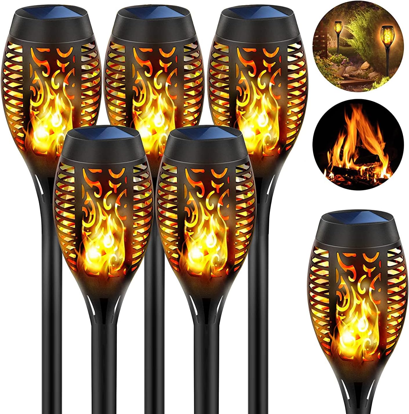 Solar Torch Light with Flickering Flame, 6 Pack Torches Solar Landscape ...
