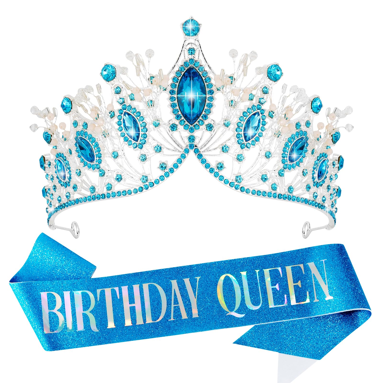 Amazon.com: VELSCRUN Blue Crystal Birthday Tiara Crowns for Women Girls ...