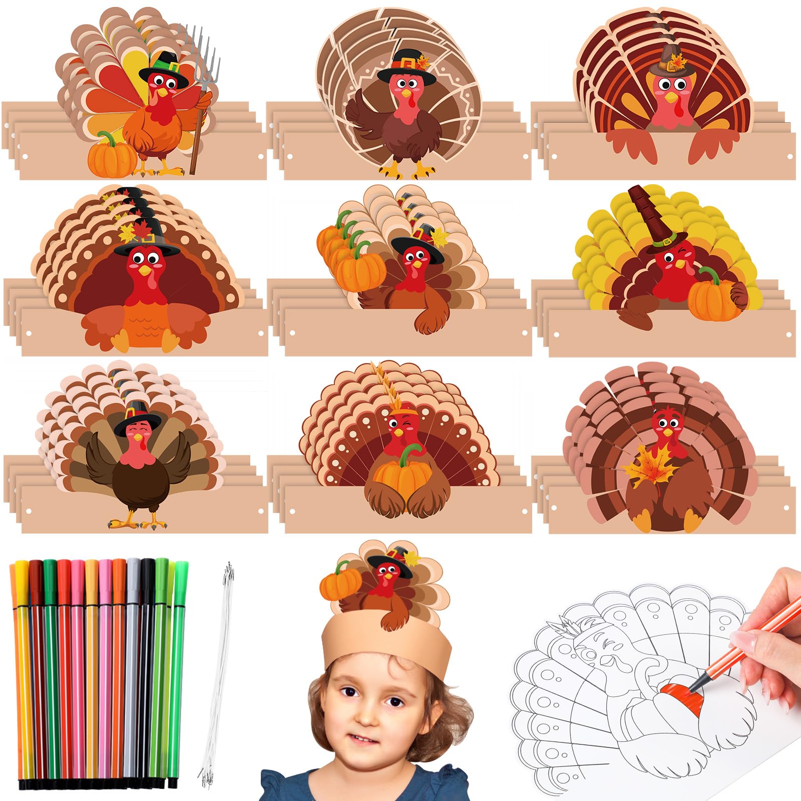 Amazon.com: Faccito 36 Pcs Turkey Crowns Thanksgiving Craft DIY with 24 ...
