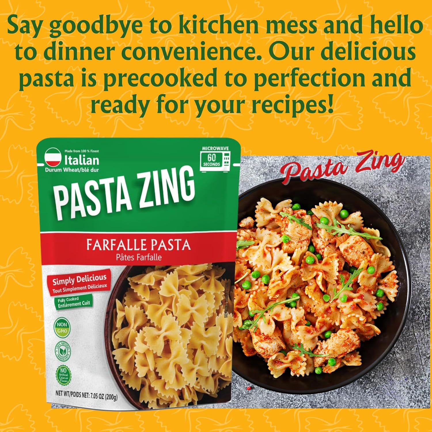 Pasta Zing Farfalle Pasta Pack de 7 (7.05 onzas), Listo para comer en ...