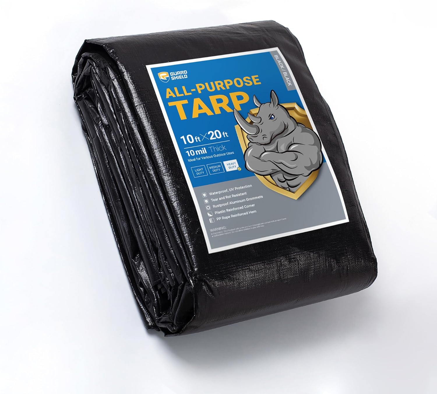 GUARD SHIELD Tarps Heavy Duty Waterproof 10x20 Feet Black Poly Tarp ...