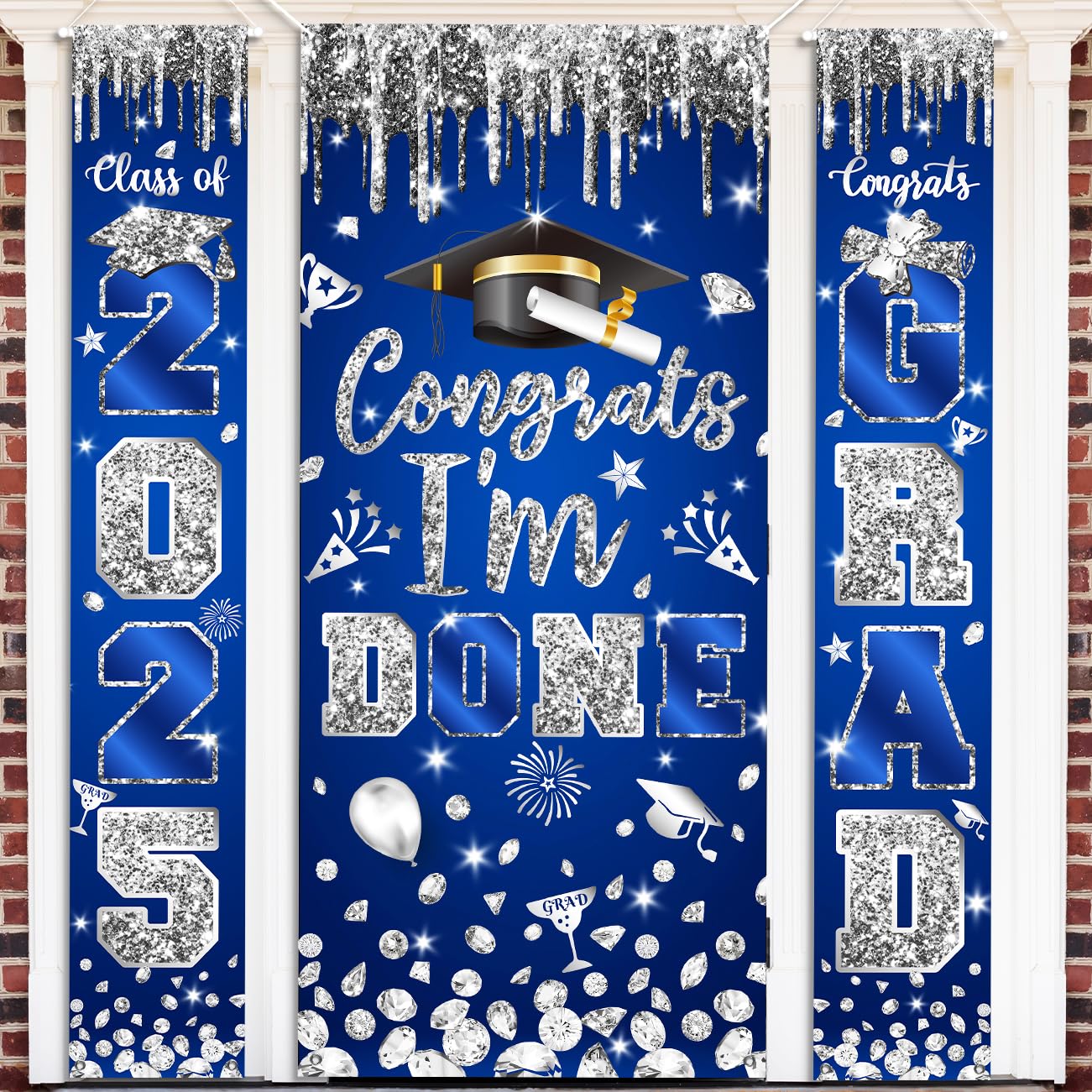 Amazon.com: Blue and Silver Graduation Porch Sign Banner Graduation ...