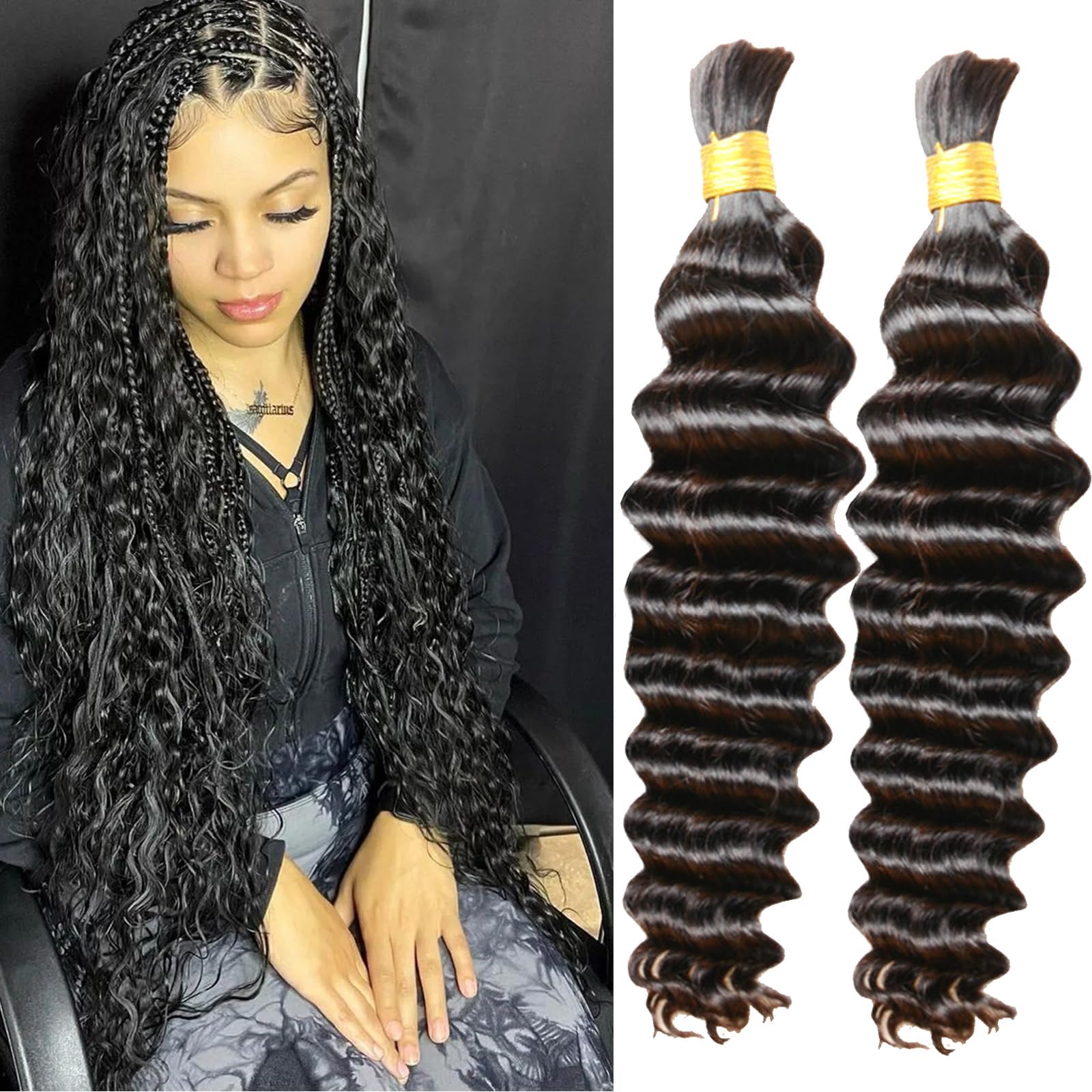 Amazon.com : Human Braiding Hair For Boho Braids No Weft Deep Wave Bulk ...