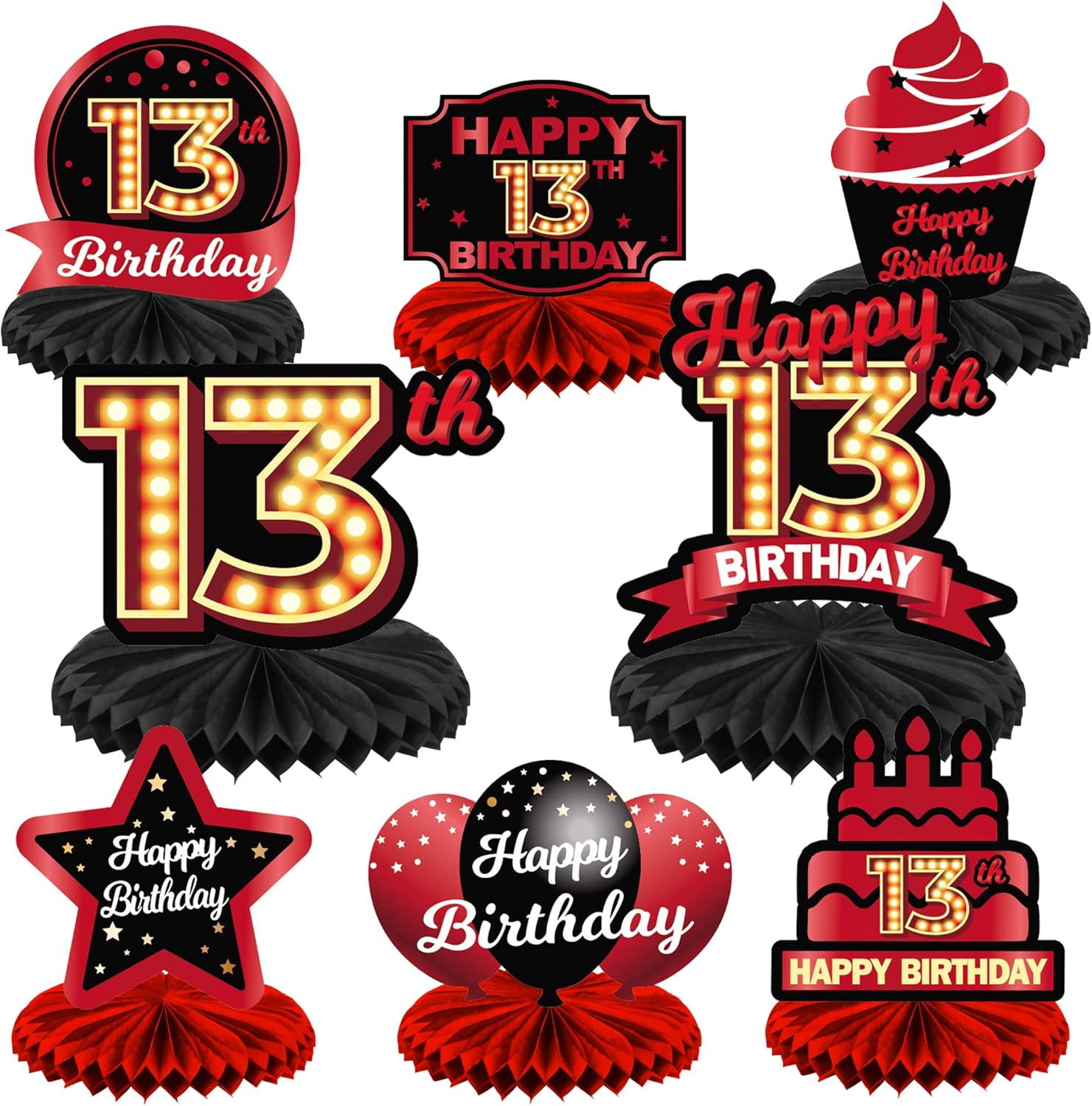 Amazon.com: Happy 13th Birthday Red and Black Table Honeycomb ...