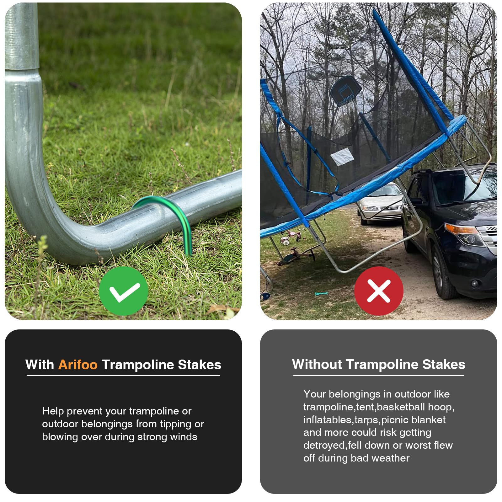 Snapklik.com : Trampoline Stakes Anchors Heavy Duty High Wind U Type ...