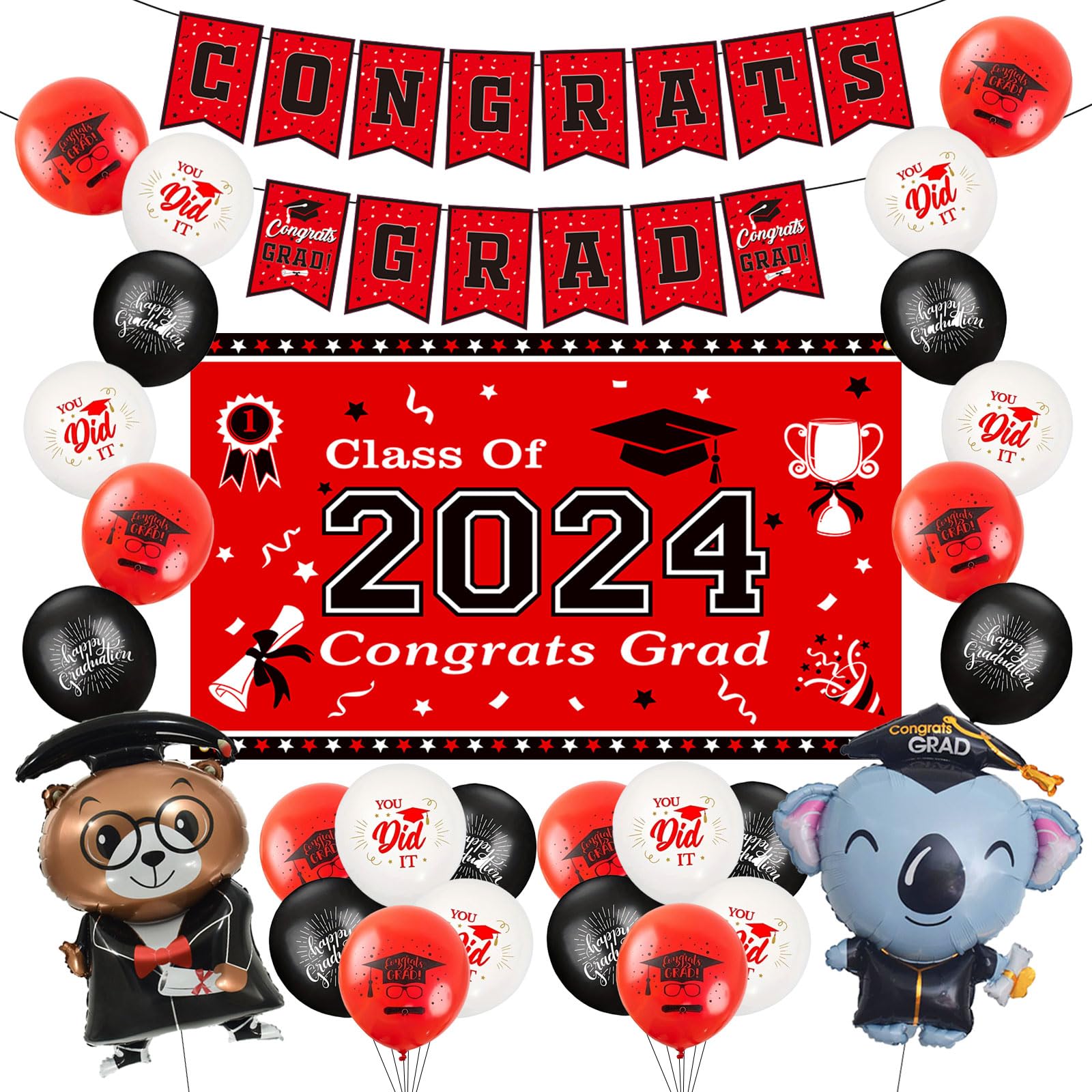 Amazon.com: Graduation Decorations Class of 2024 Red Themed - 2024 ...