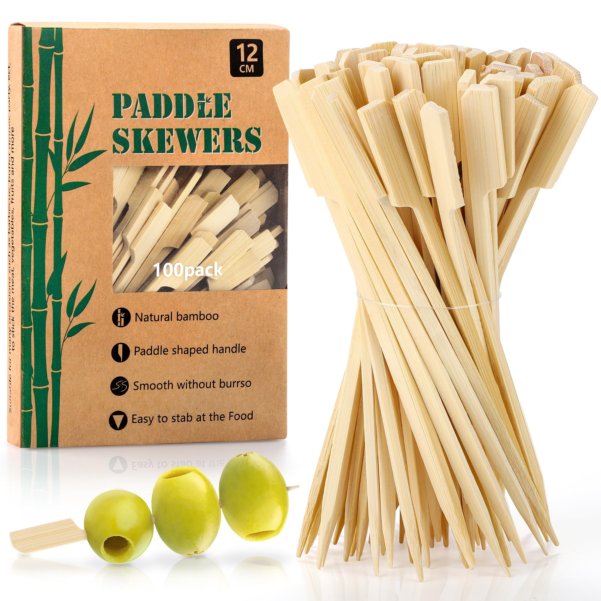 Aodaer 100 Pieces Bamboo Paddle Skewers 12CM Natural Wooden Cocktail ...