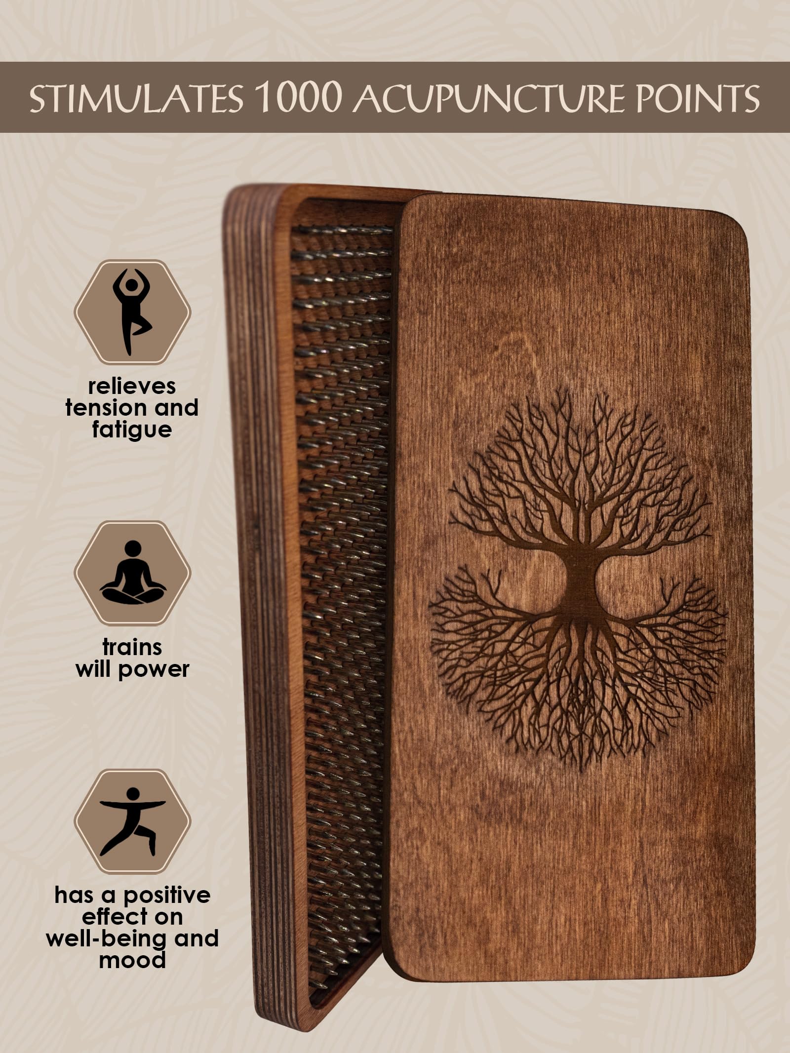 Wooden Yoga Board for Acupressure and Meditation with Nails for Deep ...