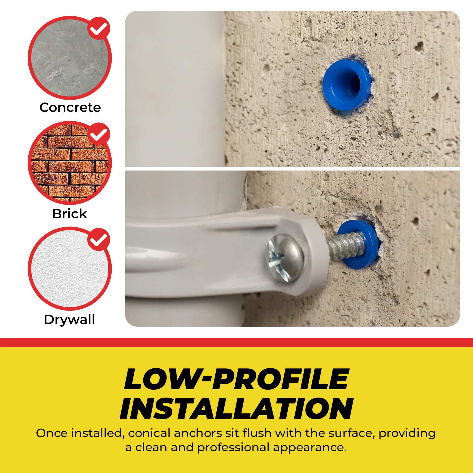 Snapklik.com : Qualihome Plastic Wall Conical Anchors 1-1/2 Inch 50 ...