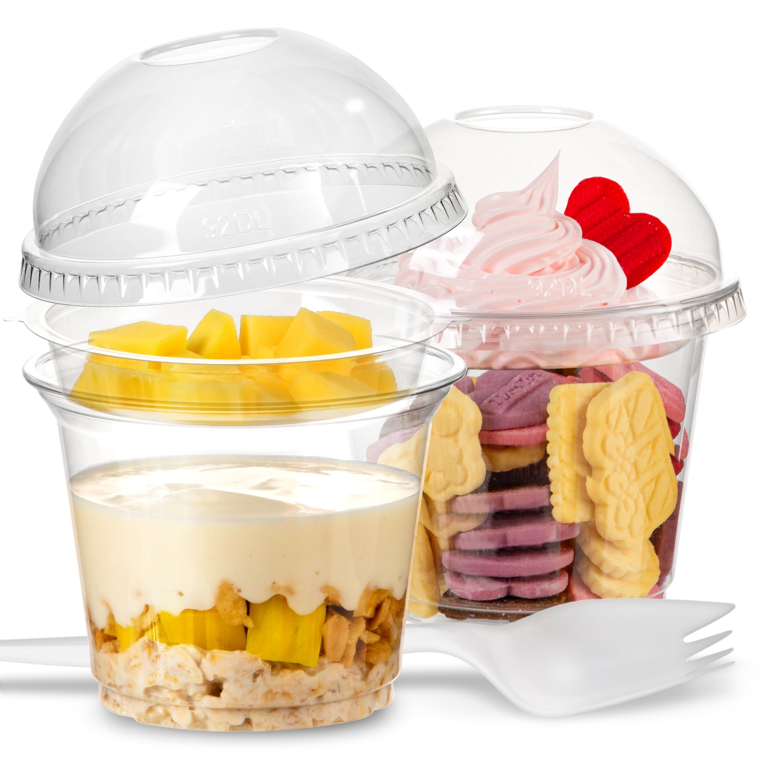 Amazon.com: [25 Pack] 9 oz Clear Plastic Dessert Cups with Dome Lids ...