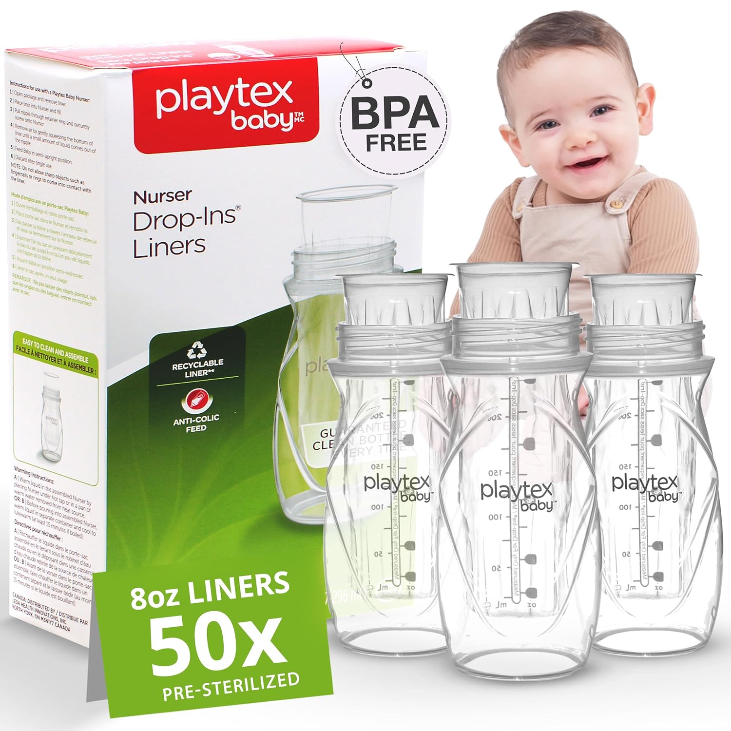 Amazon.com : Playtex Baby Nurser Pre-Sterilized Disposable Drop-Ins ...