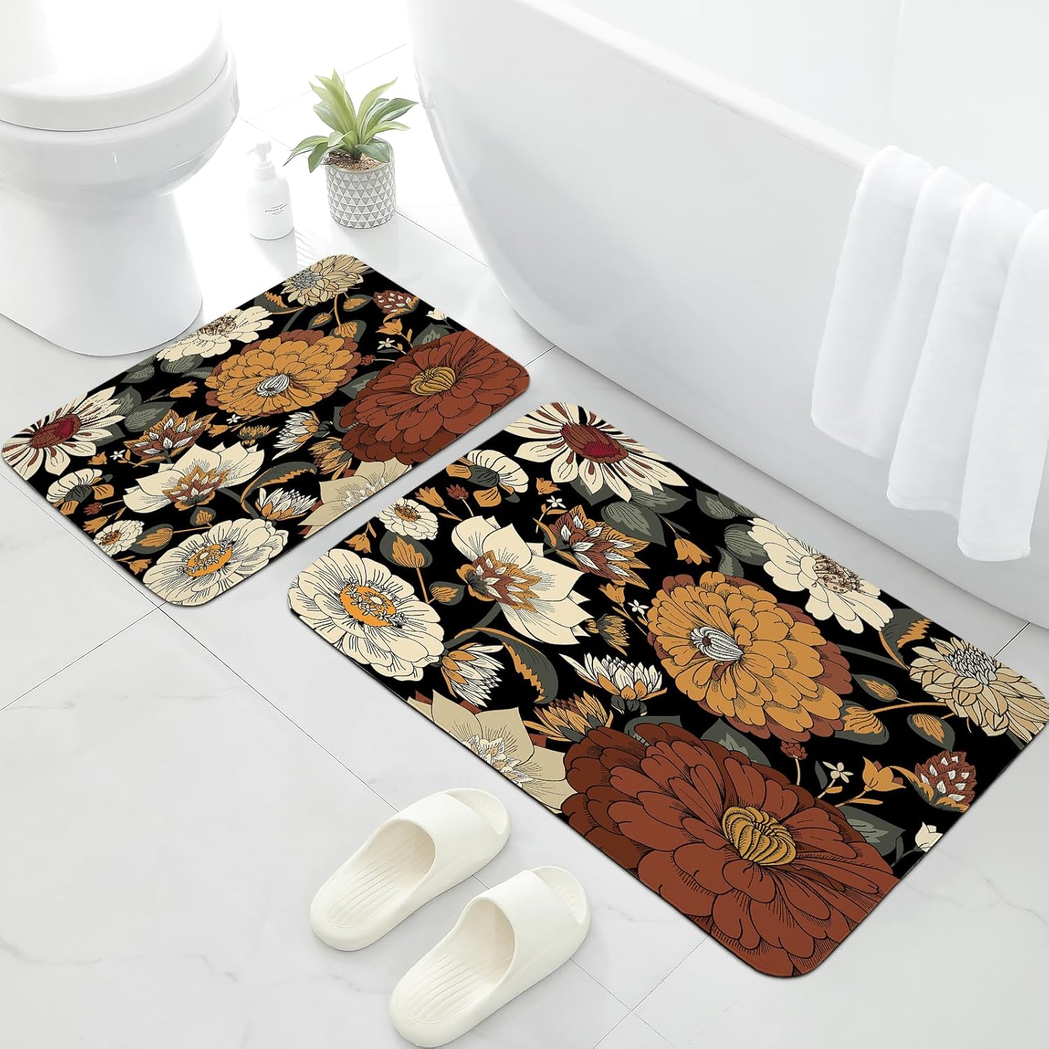 Amazon.com: MitoVilla Boho Floral Bathroom Rug Sets of 2 Pieces - 17" x ...