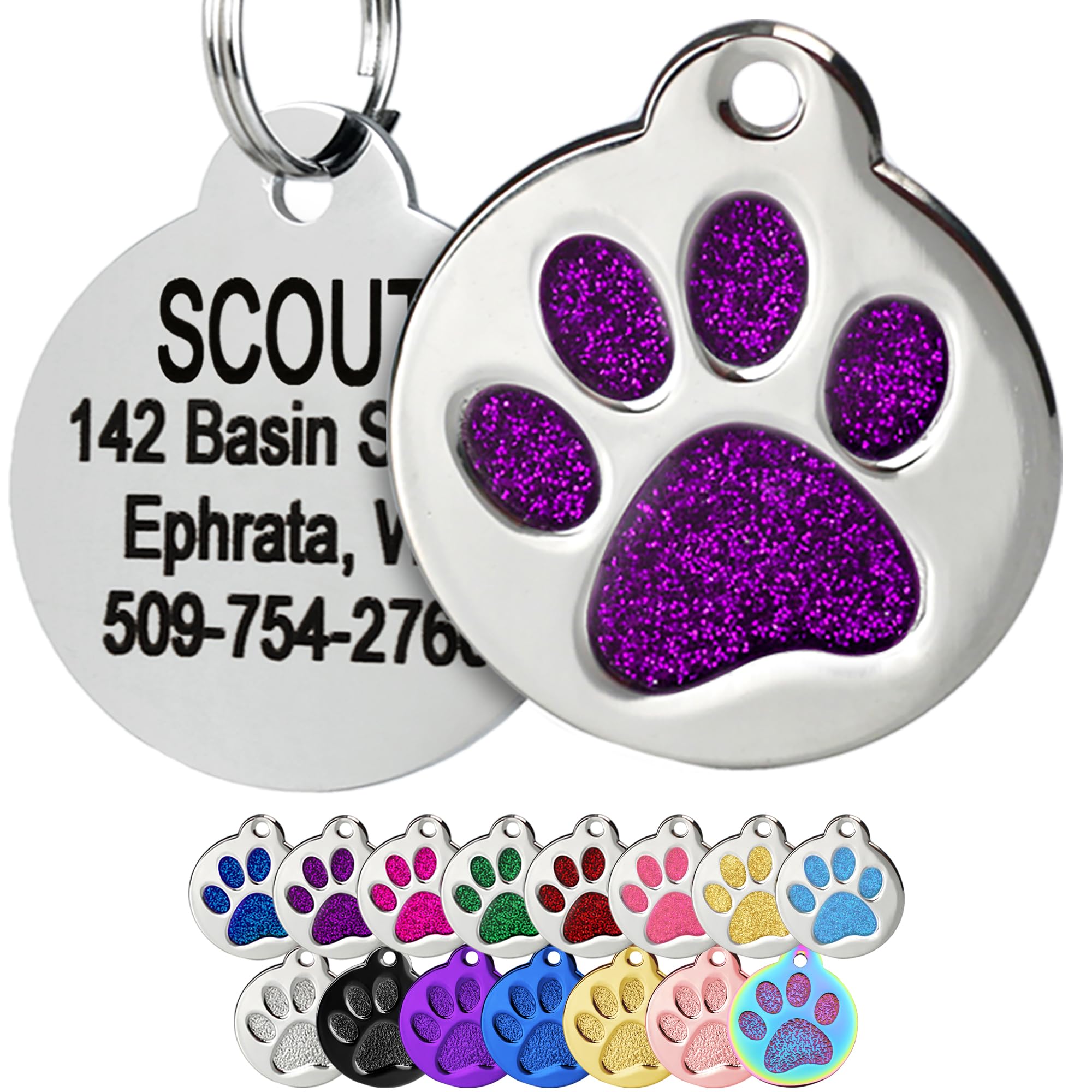 Amazon.com : GoTags Paw Print Round Stainless Steel Pet Tag for Dogs ...