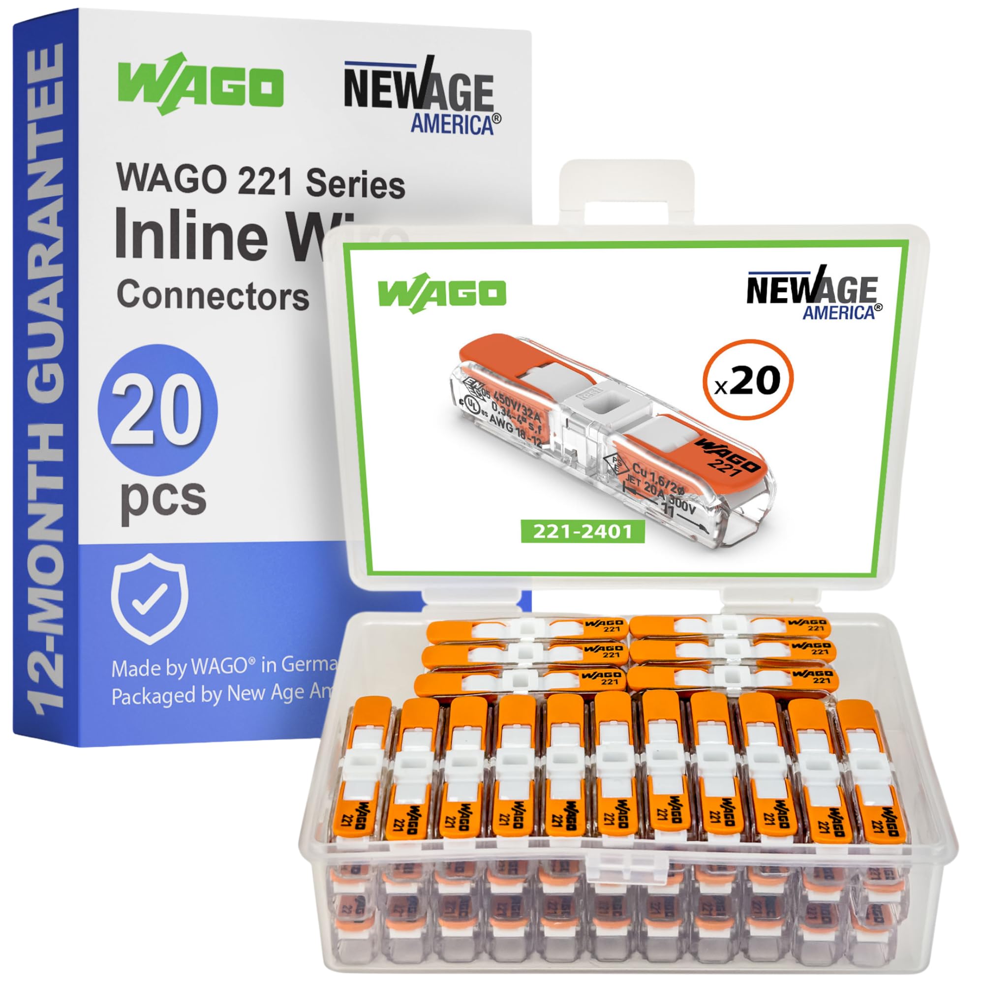 WAGO 221-2401 20pc Inline Splicing Wire Connectors Pack | Includes (20x ...