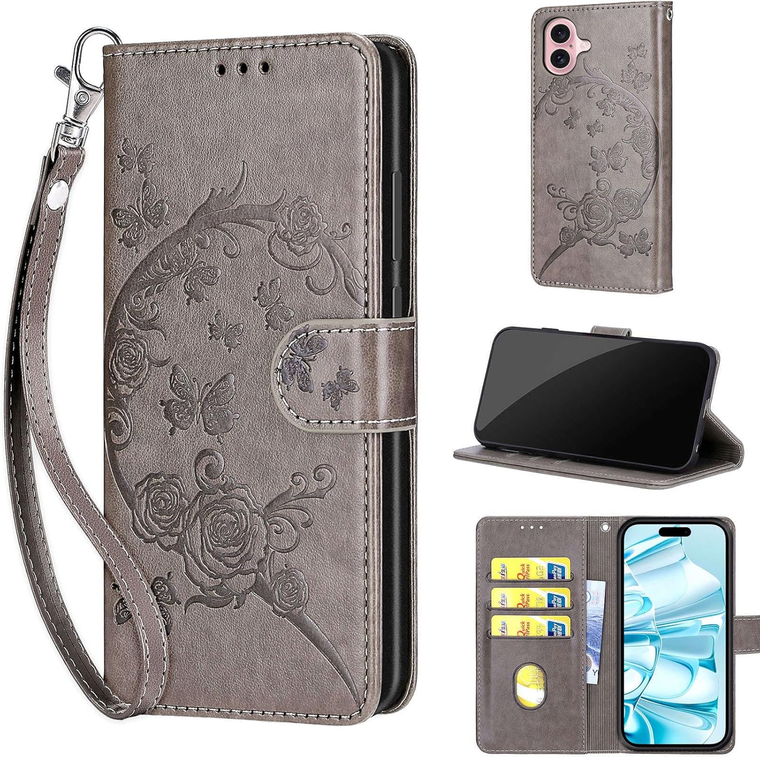 Amazon.com: KENHONER Designed for iPhone 16 Case Wallet,Women Flip Folio Cover with Embossed PU ...