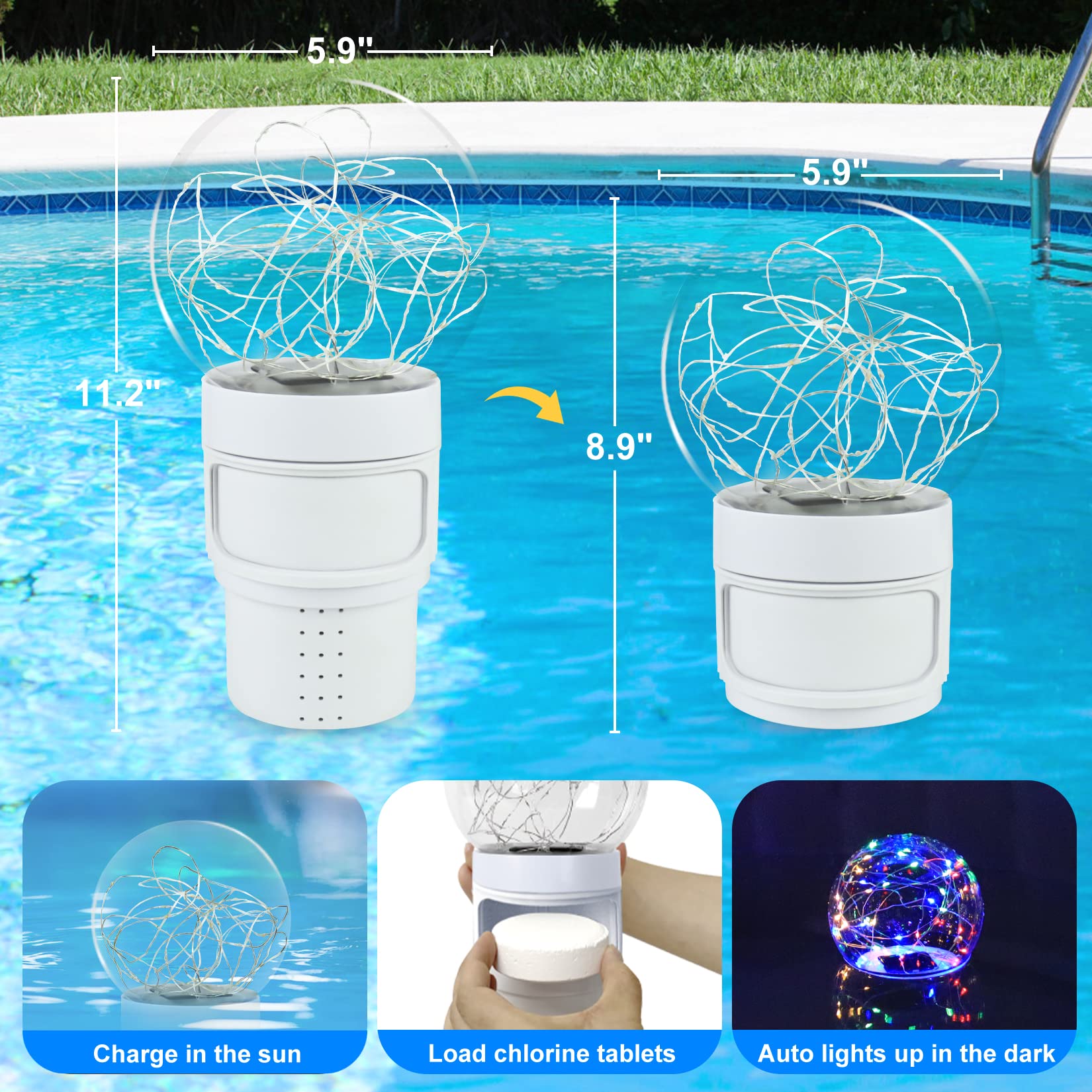 Snapklik.com : Solar Light & Anti-Sinking Chlorine Floater For Pools & Spas