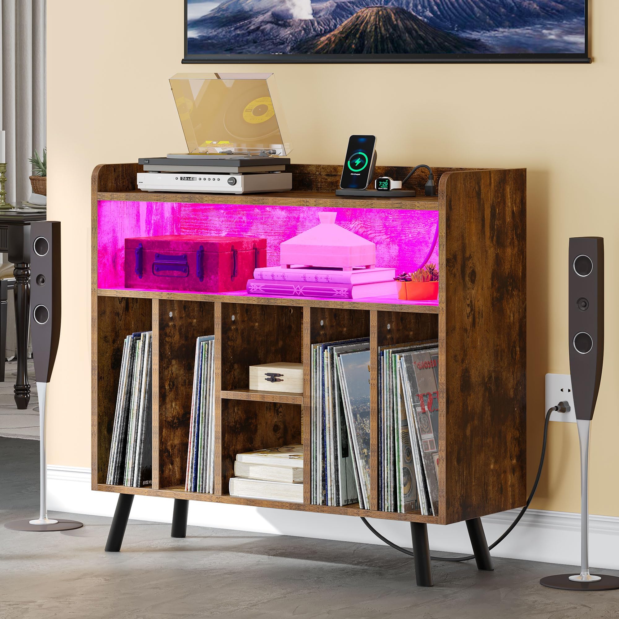Amazon.com: Novogratz Magnolia TV Console/Record Station, Walnut/Black ...