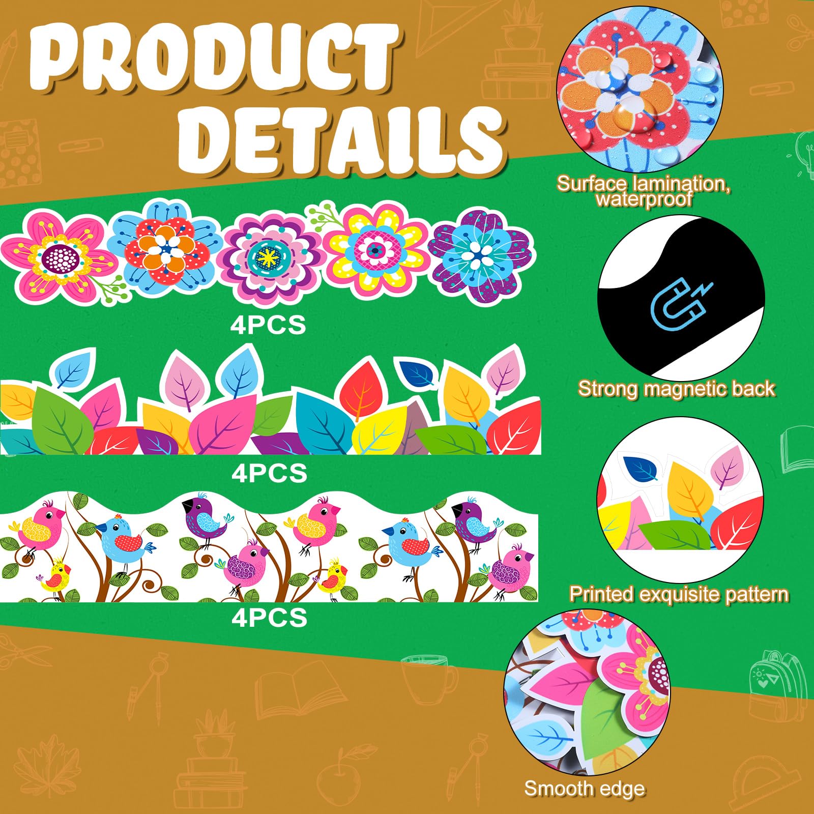 Snapklik.com : 12 Pcs Spring Bulletin Board Borders Magnetic Flower ...